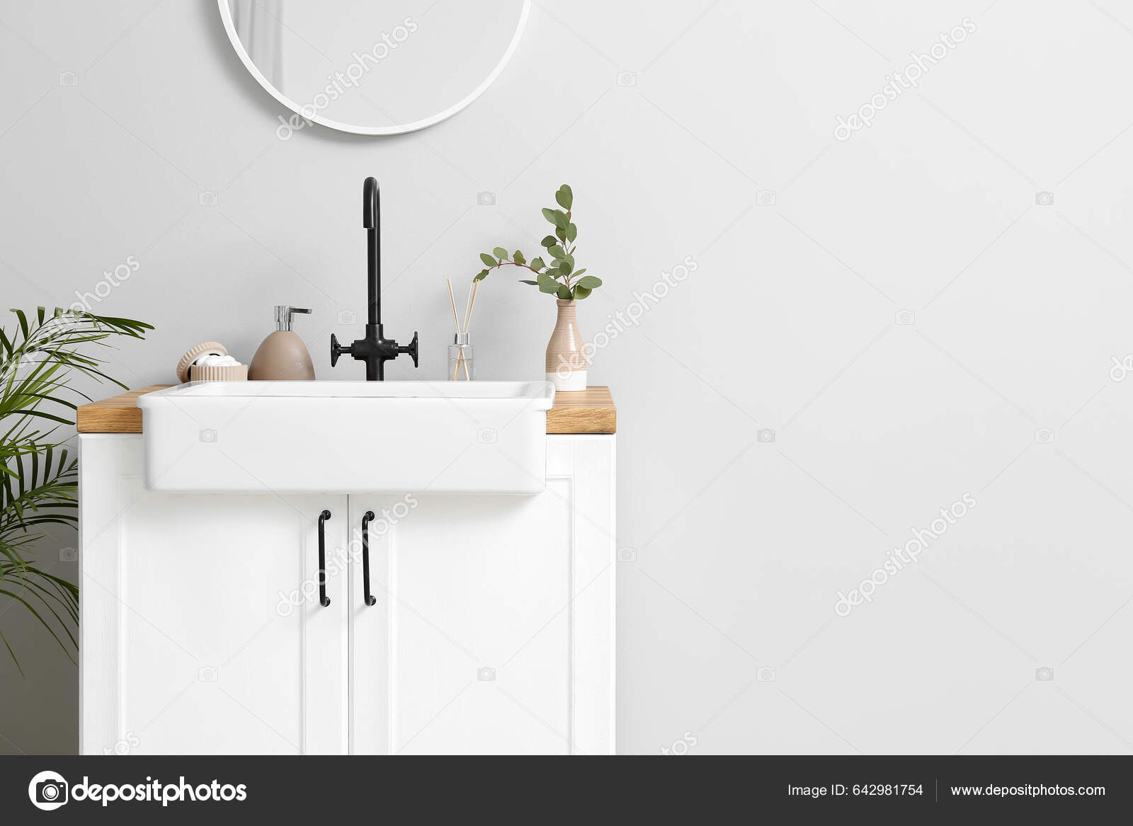 Ceramic Sink Bath Accessories Reed Diffuser Eucalyptus Vase Light Wall ...