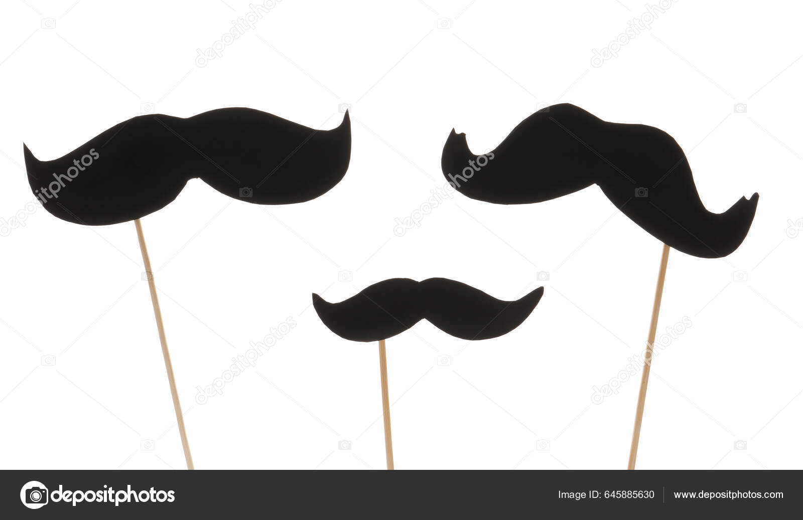Set Black Paper Mustaches Sticks White Background Closeup — Stock Photo ...