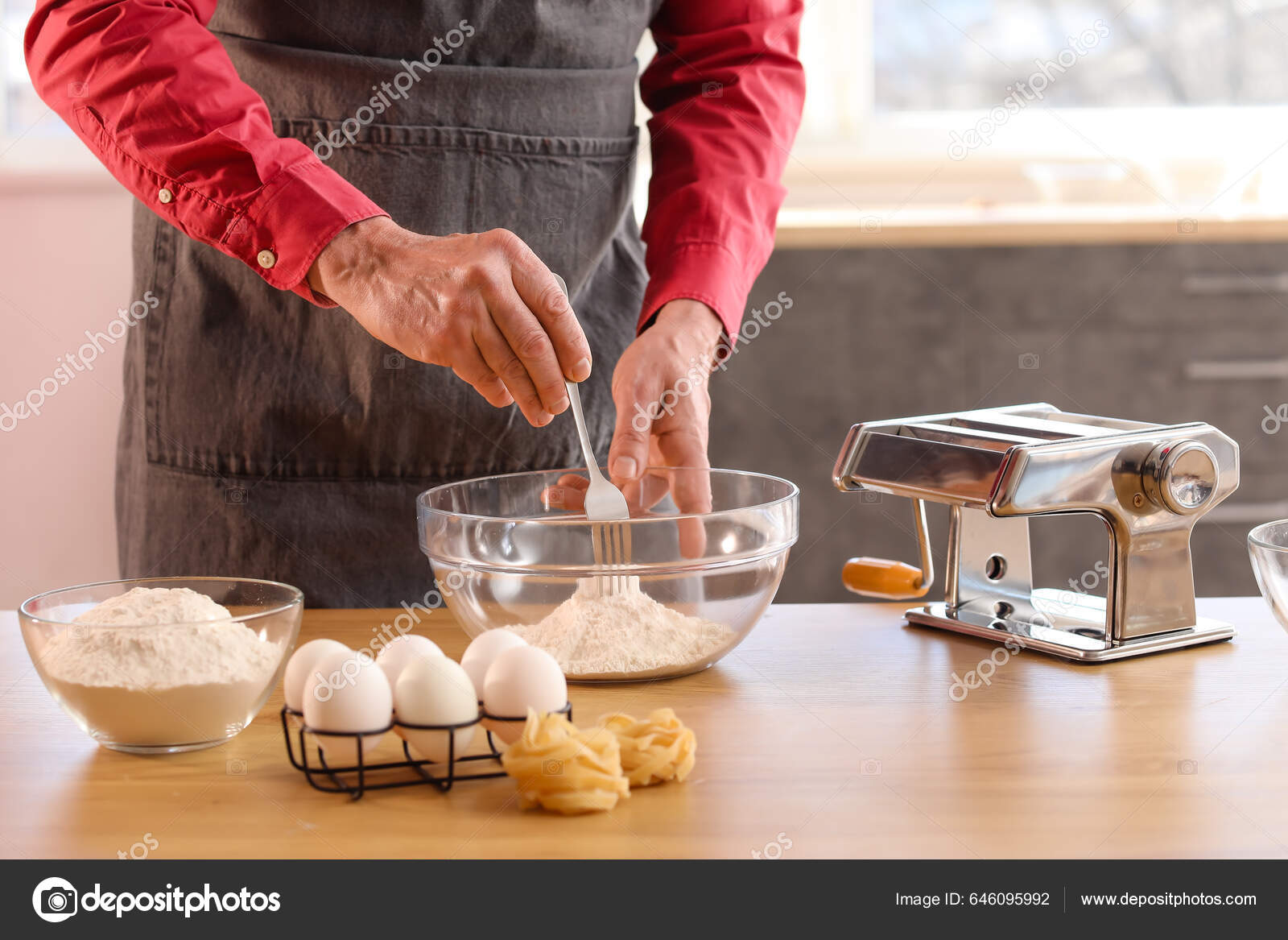 Man Making Dough Pasta Table Kitchen Closeup — Stock Photo © serezniy ...