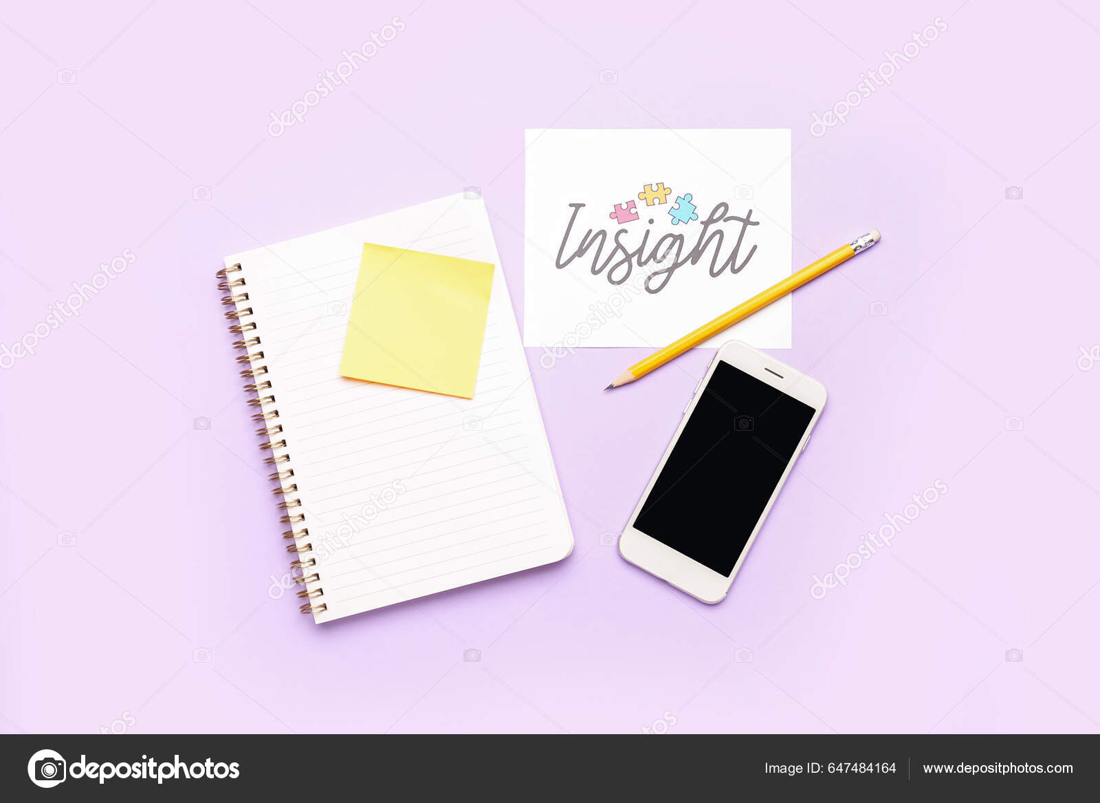 Paper Word Insight Notebook Mobile Phone Lilac Background — Stock Photo ...