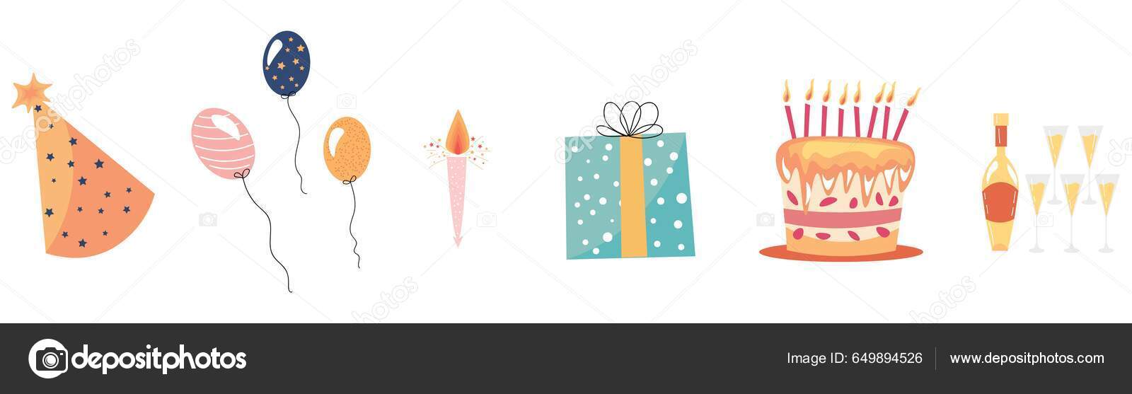 Set Birthday Celebration White Background Stock Vector by ©serezniy ...
