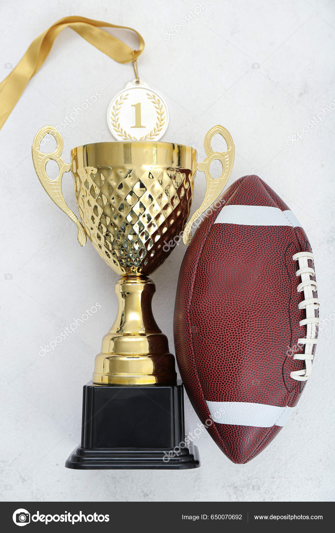 Gold Cup First Place Medal Rugby Ball White Background Stock Photo by ...