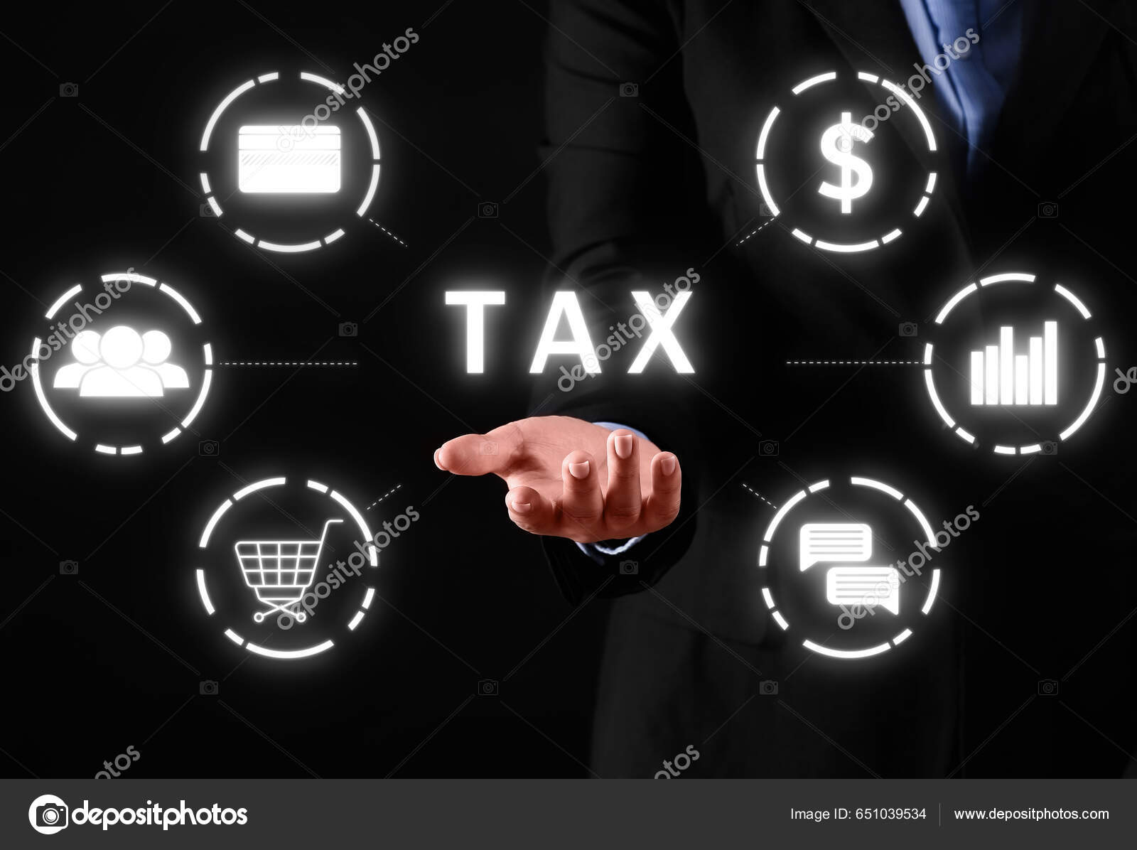 Businesswoman Using Virtual Screen Word Tax Dark Background — Stock ...