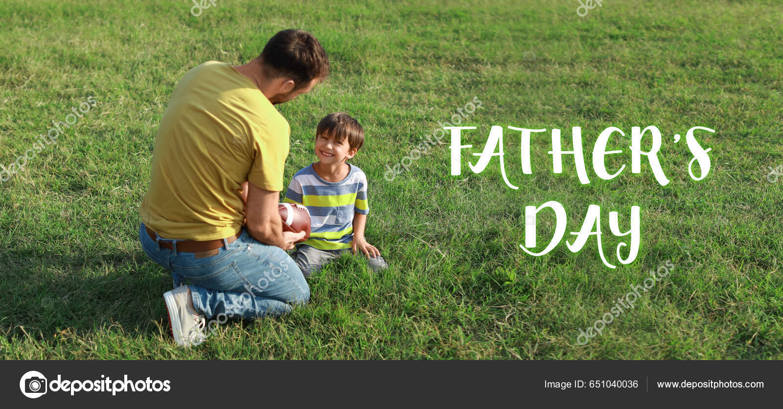 Father His Little Son Rugby Ball Outdoors Greeting Card Father's Stock ...