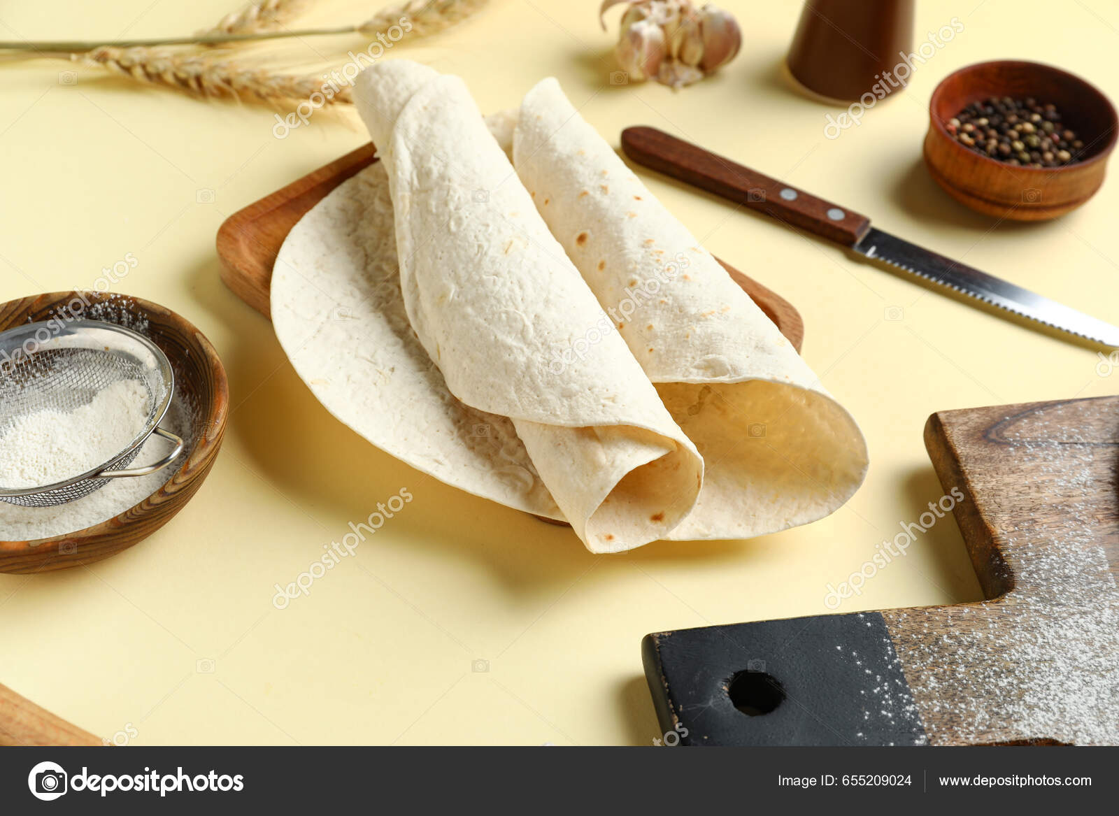 Boards Ingredients Preparing Lavash Beige Background — Stock Photo ...