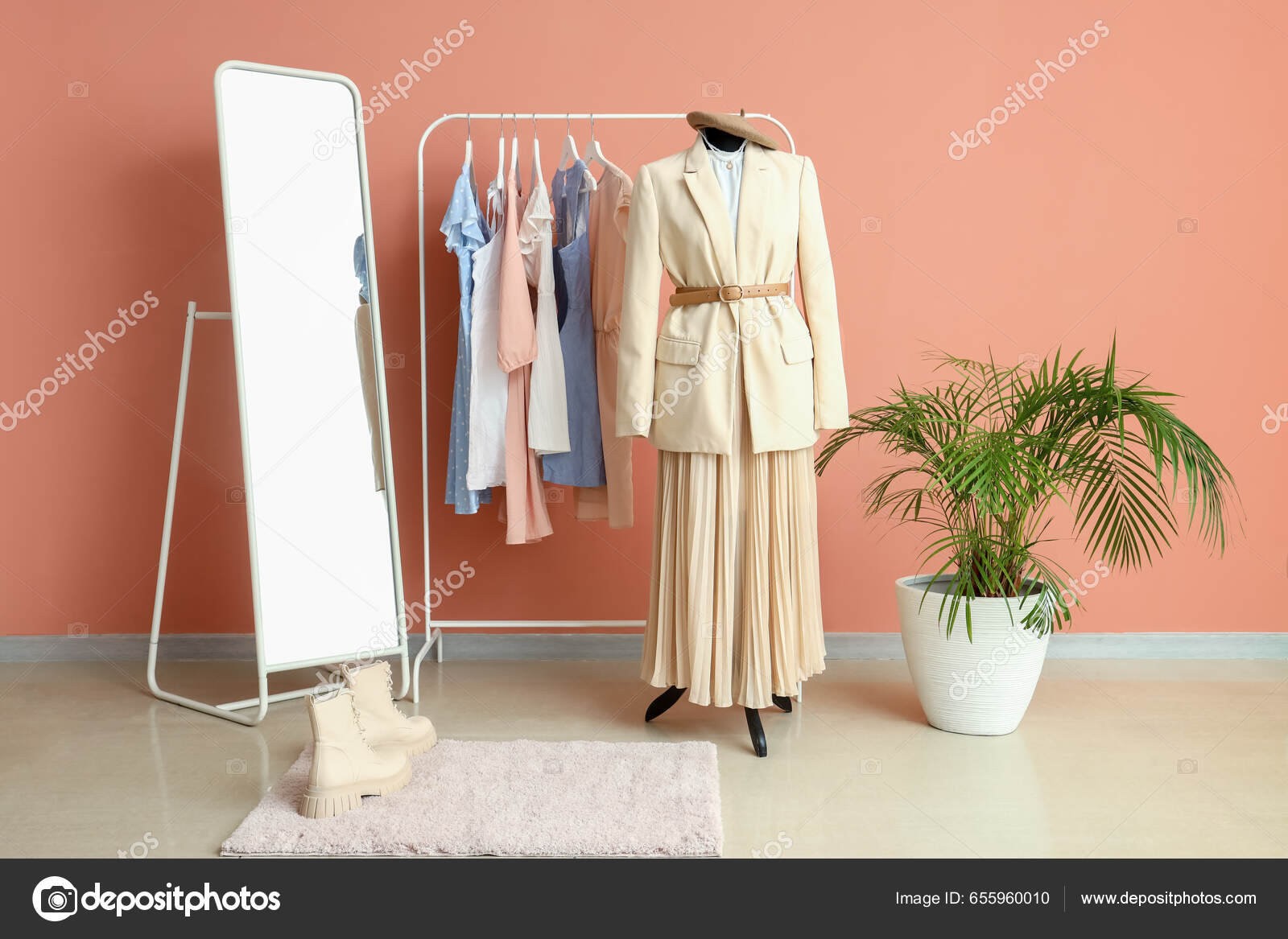 Interior Fashion Designer's Studio Mannequin Rack Clothes Stock Photo ...