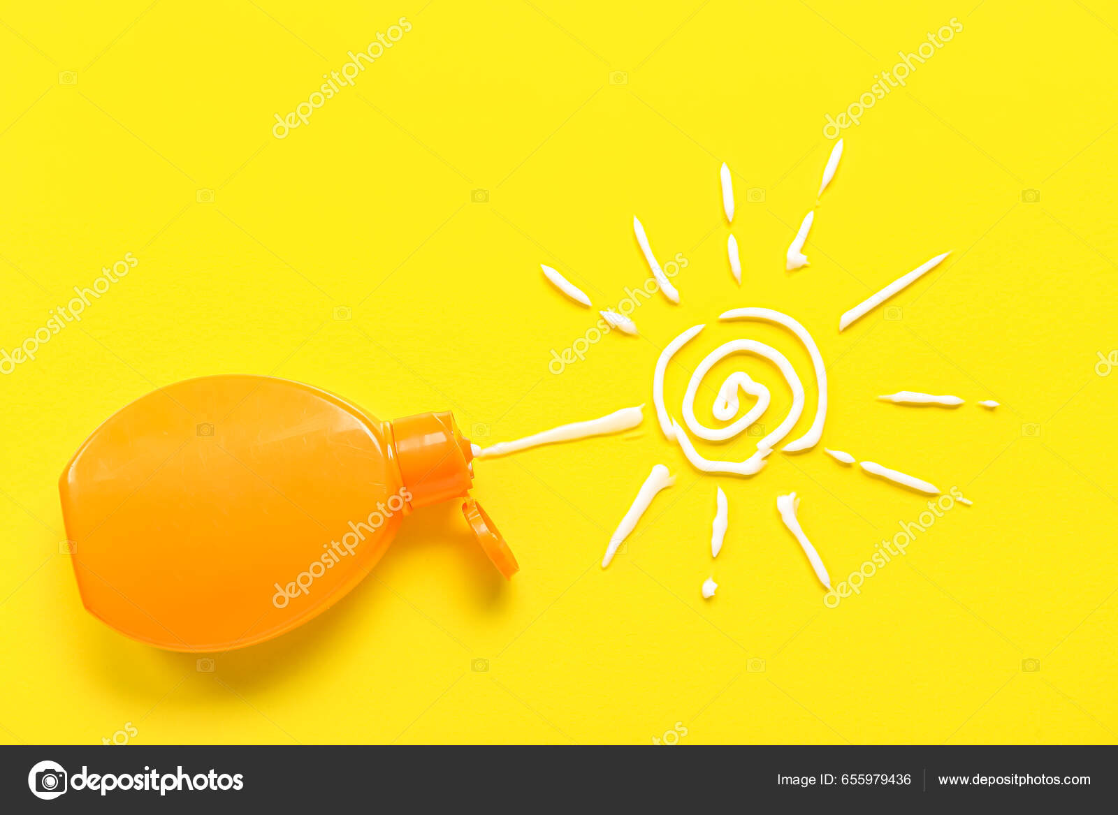 Drawing Sun Made Sunscreen Cream Yellow Background Stock Photo by ...