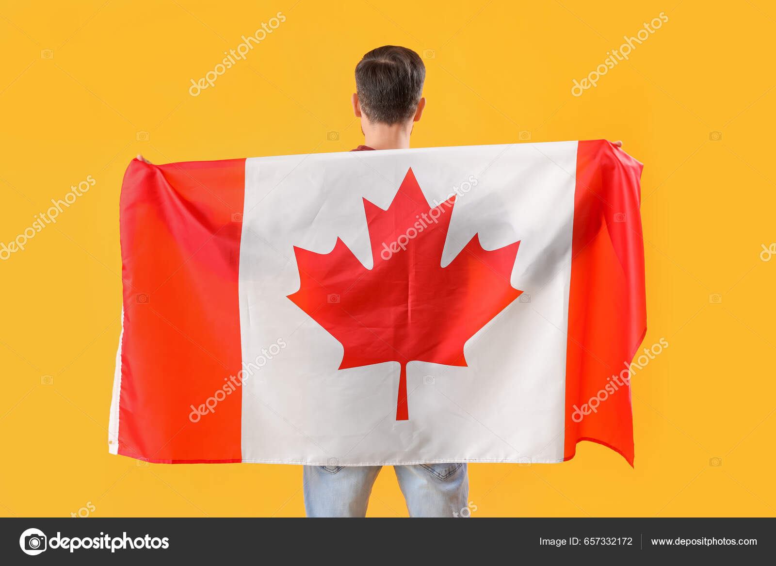 Handsome Man Flag Canada Yellow Background Back View — Stock Photo ...