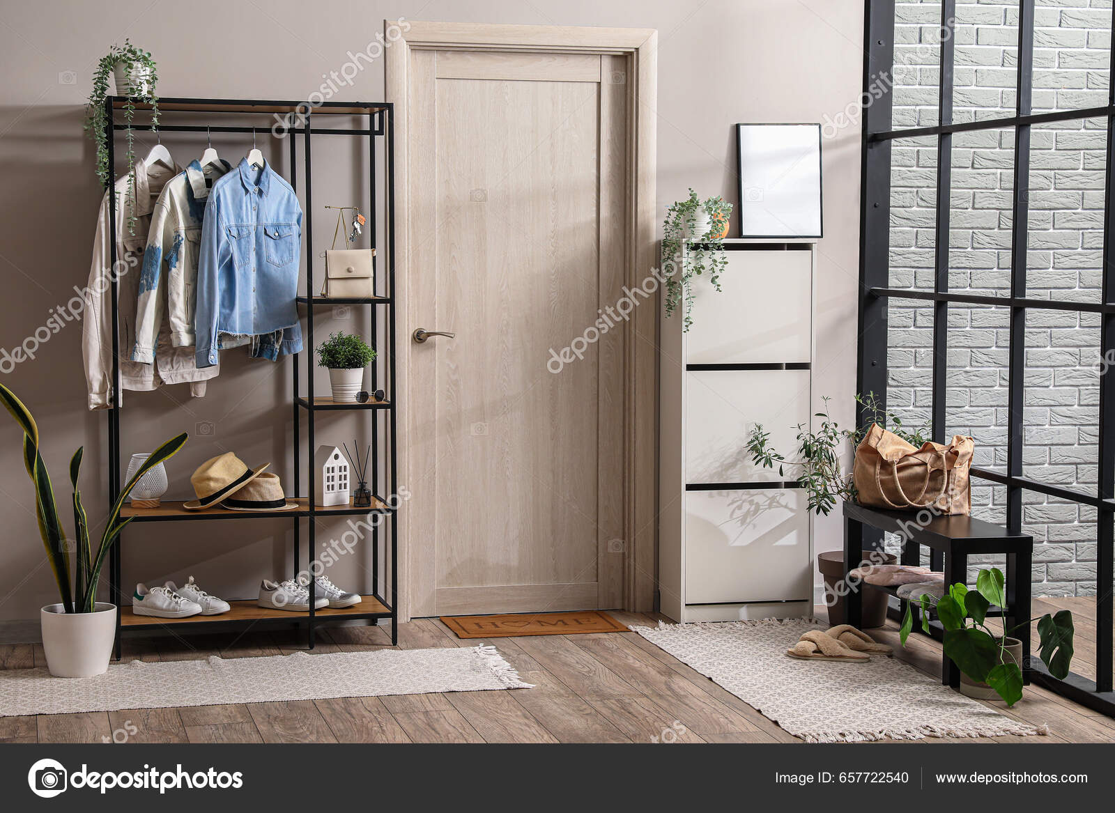 Interior Modern Hall Shelving Unit Drawers Shoe Stand — Stock Photo ...
