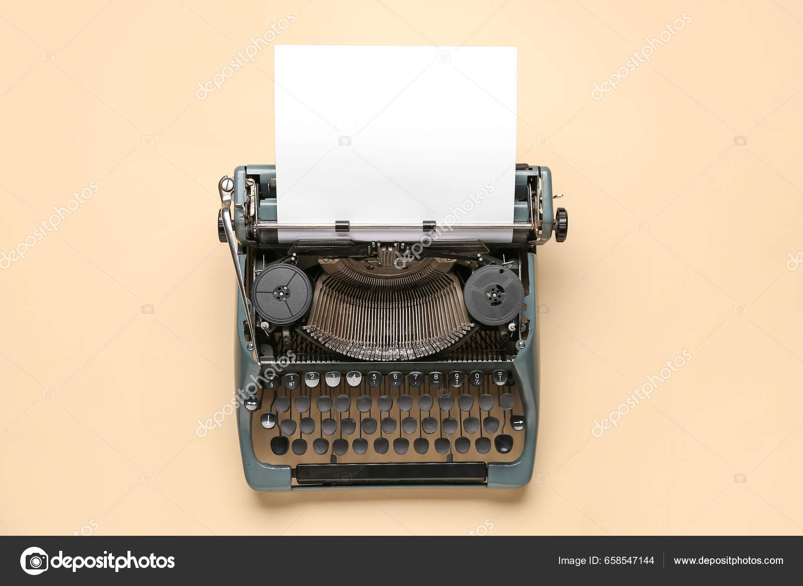 Vintage Typewriter Blank Paper Sheet Beige Background — Stock Photo ...