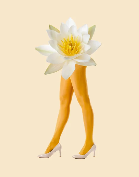 Collage Rose Flowers Legs Young Women White Stockings Light Background ...