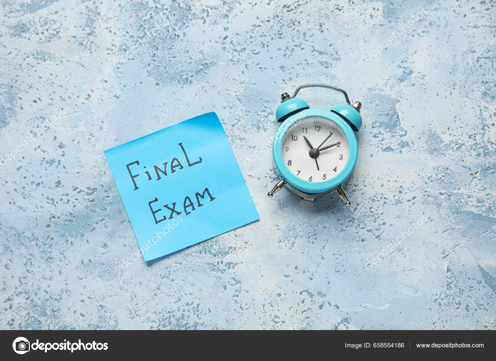 Sticky Note Text Final Exam Mini Alarm Clock Grunge Blue Stock Photo by ...