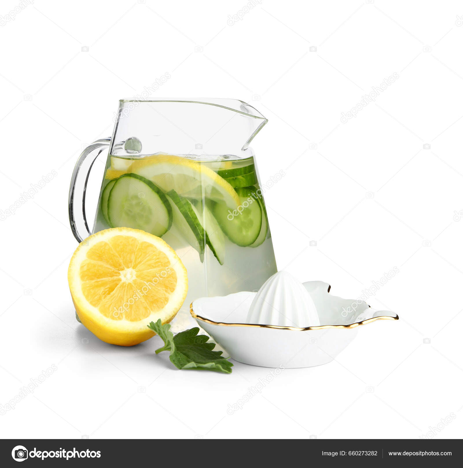 Jug Infused Water Cucumber Slices Juicer White Background — Stock Photo ...