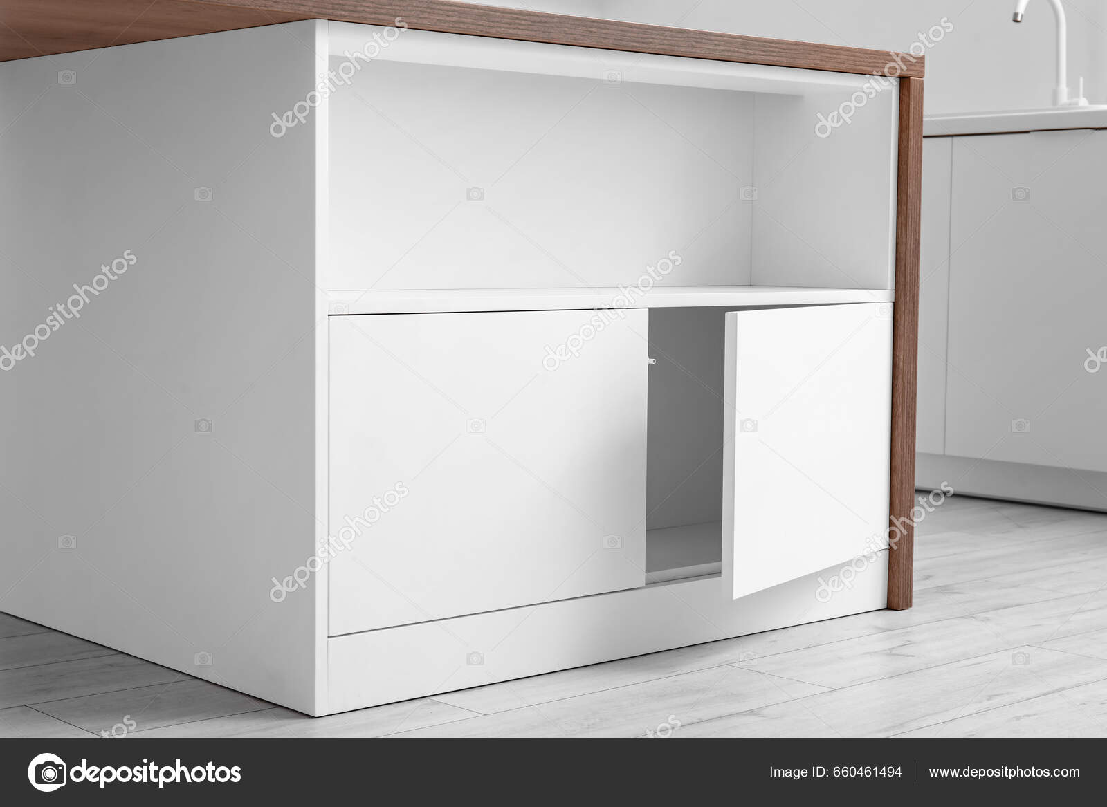 White Counter Drawers Light Kitchen — Stock Photo © serezniy #660461494