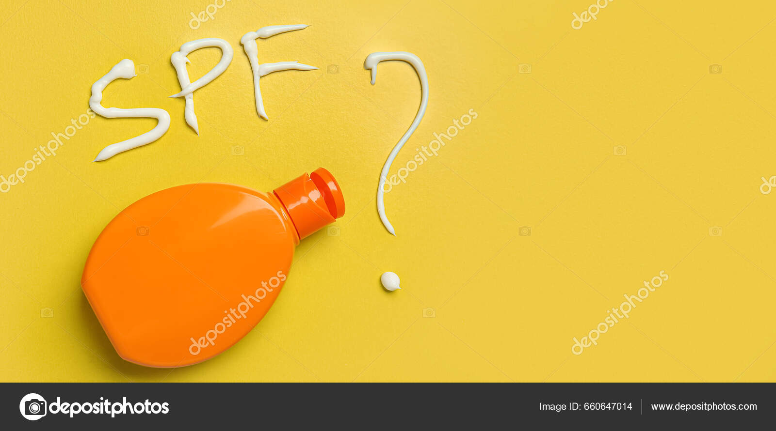 Bottle Sunscreen Cream Text Spf Yellow Background — Stock Photo ...