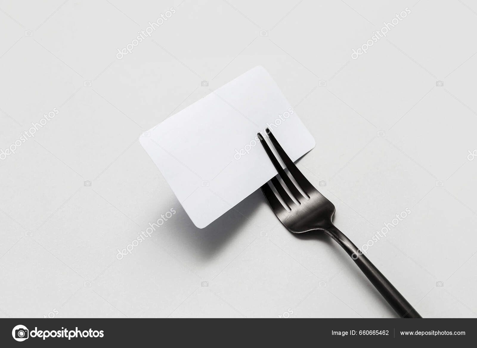 Blank Card Stainless Steel Fork White Background Stock Photo by ...