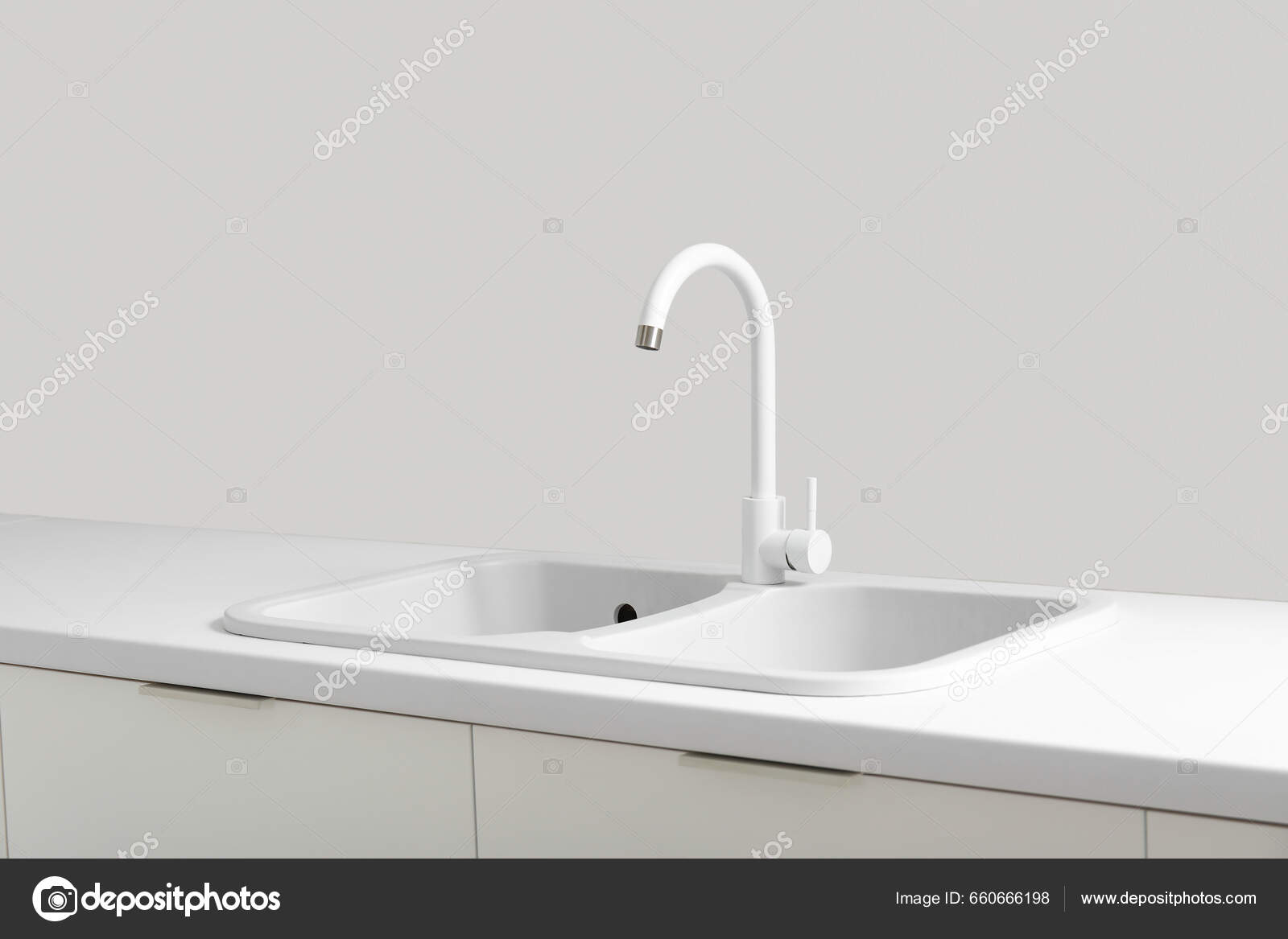 White Sink Faucet Light Kitchen — Stock Photo © serezniy #660666198