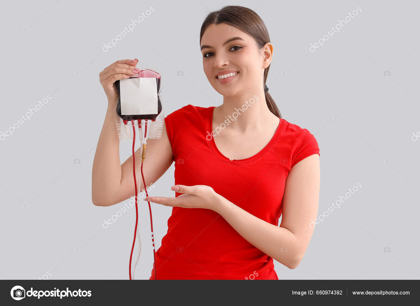 Female Donor Blood Pack Transfusion Light Background — Stock Photo ...