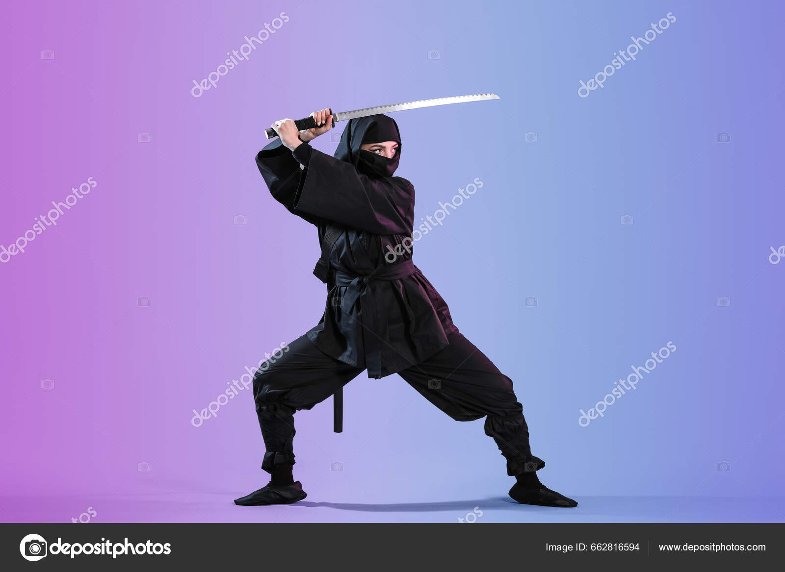 Female Ninja Sword Color Background — Stock Photo © serezniy #662816594