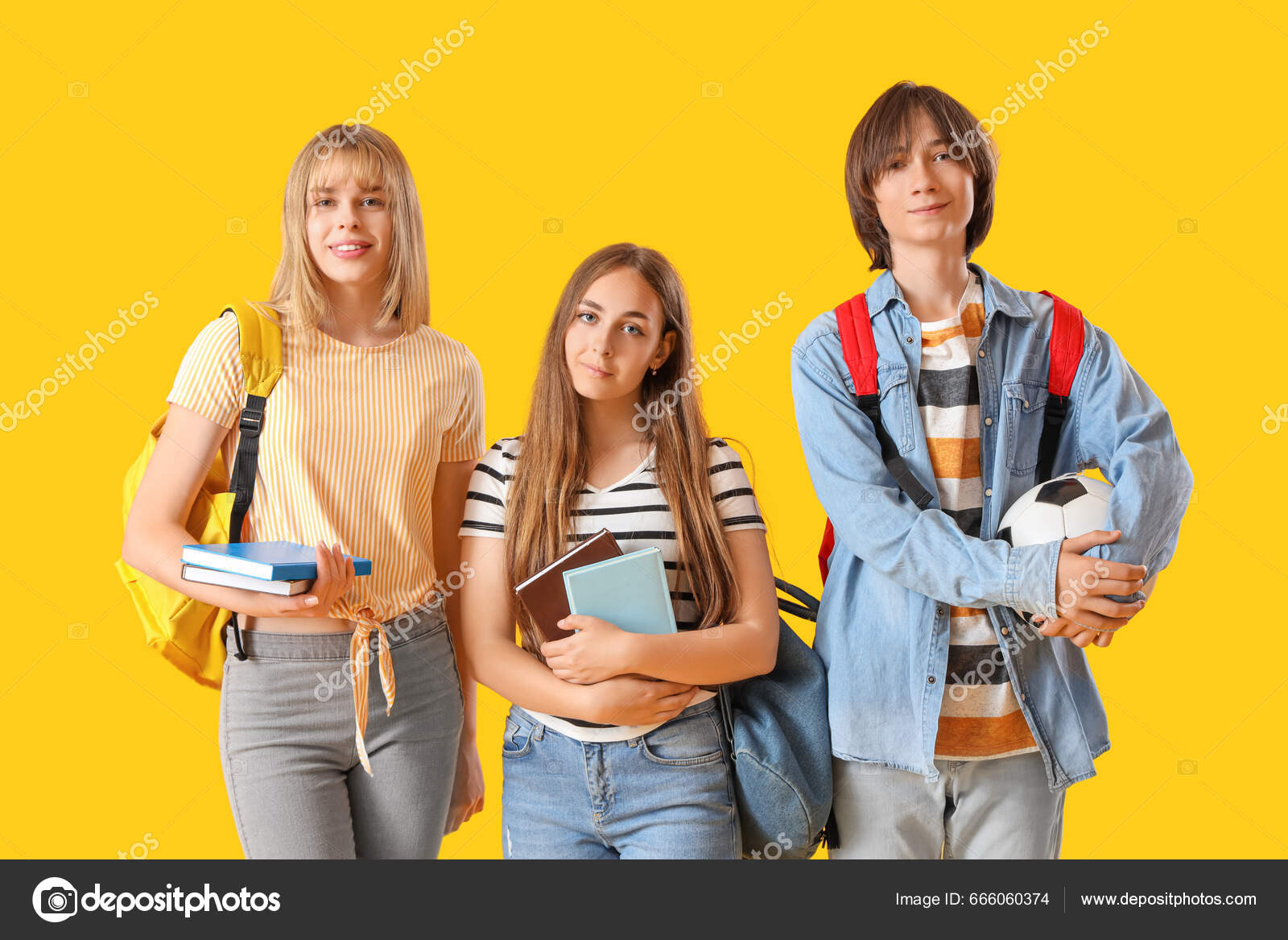Teenage Students Yellow Background — Stock Photo © serezniy #666060374
