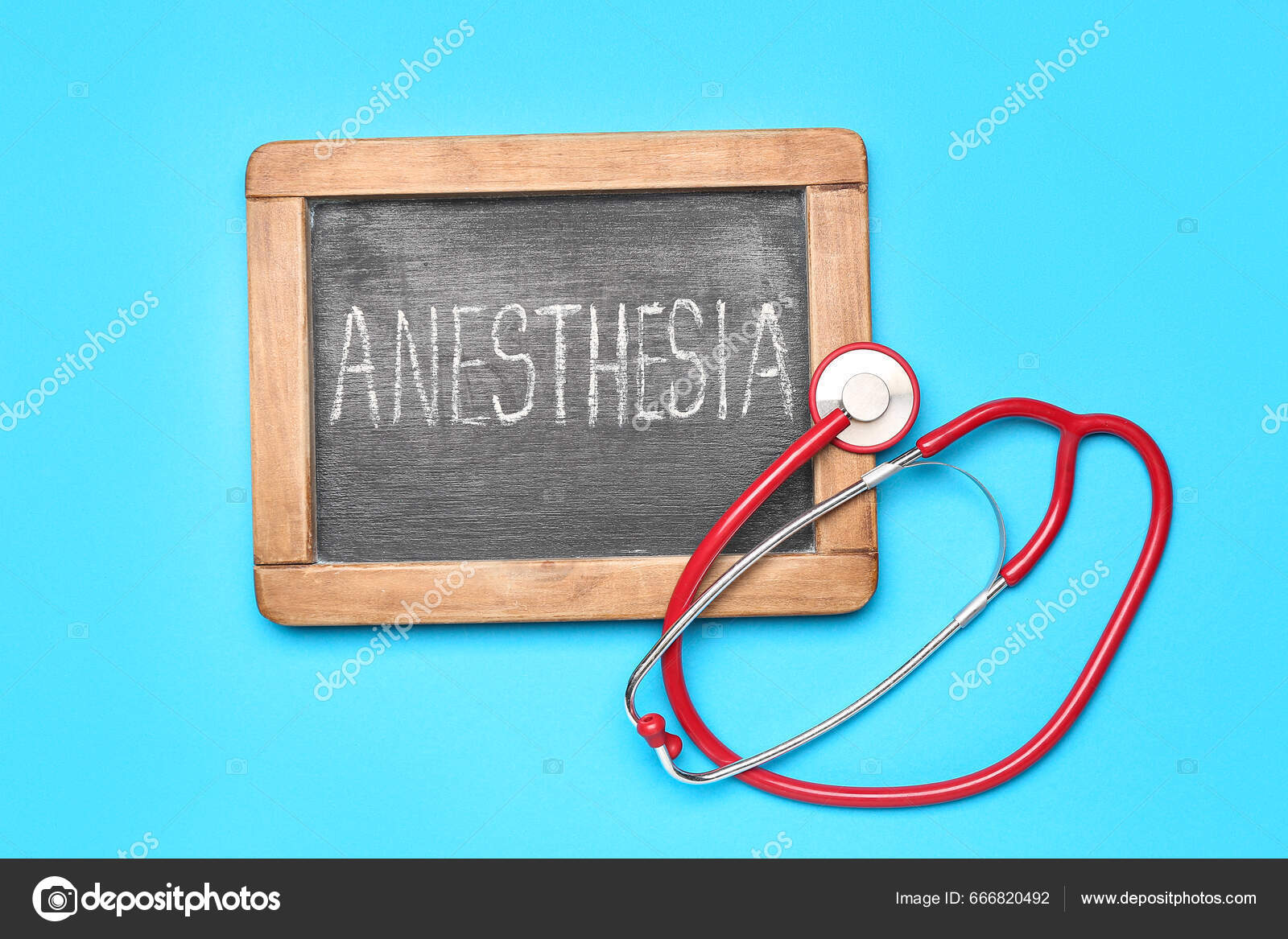 Chalkboard Word Anesthesia Stethoscope Blue Background — Stock Photo ...