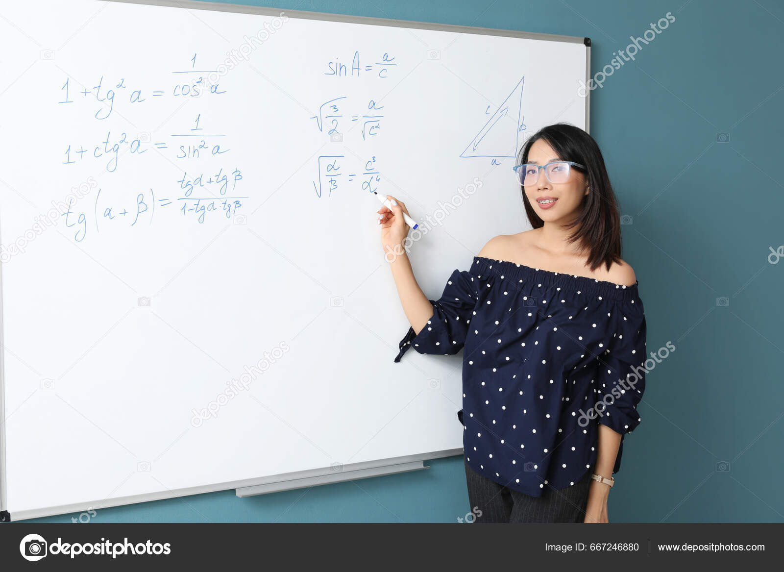 Asian Math Teacher Flipboard Classroom — Stock Photo © serezniy #667246880