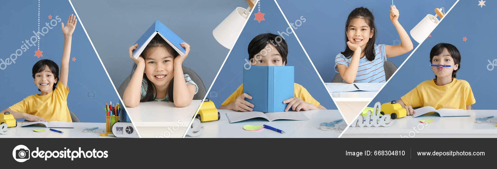 Collage Lindos Niños Haciendo Tarea — Foto de stock #668304810 © serezniy