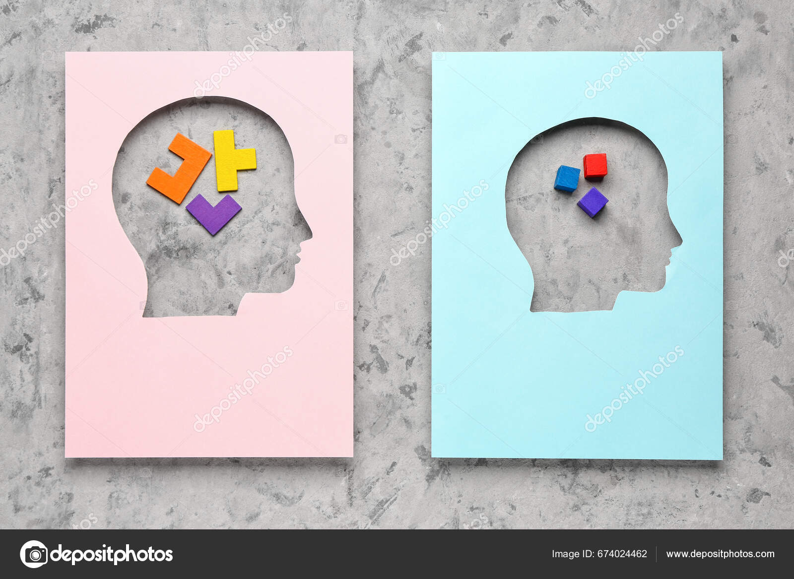 Blocks Visible Cut Color Papers Shape Human Heads Grunge Background ...