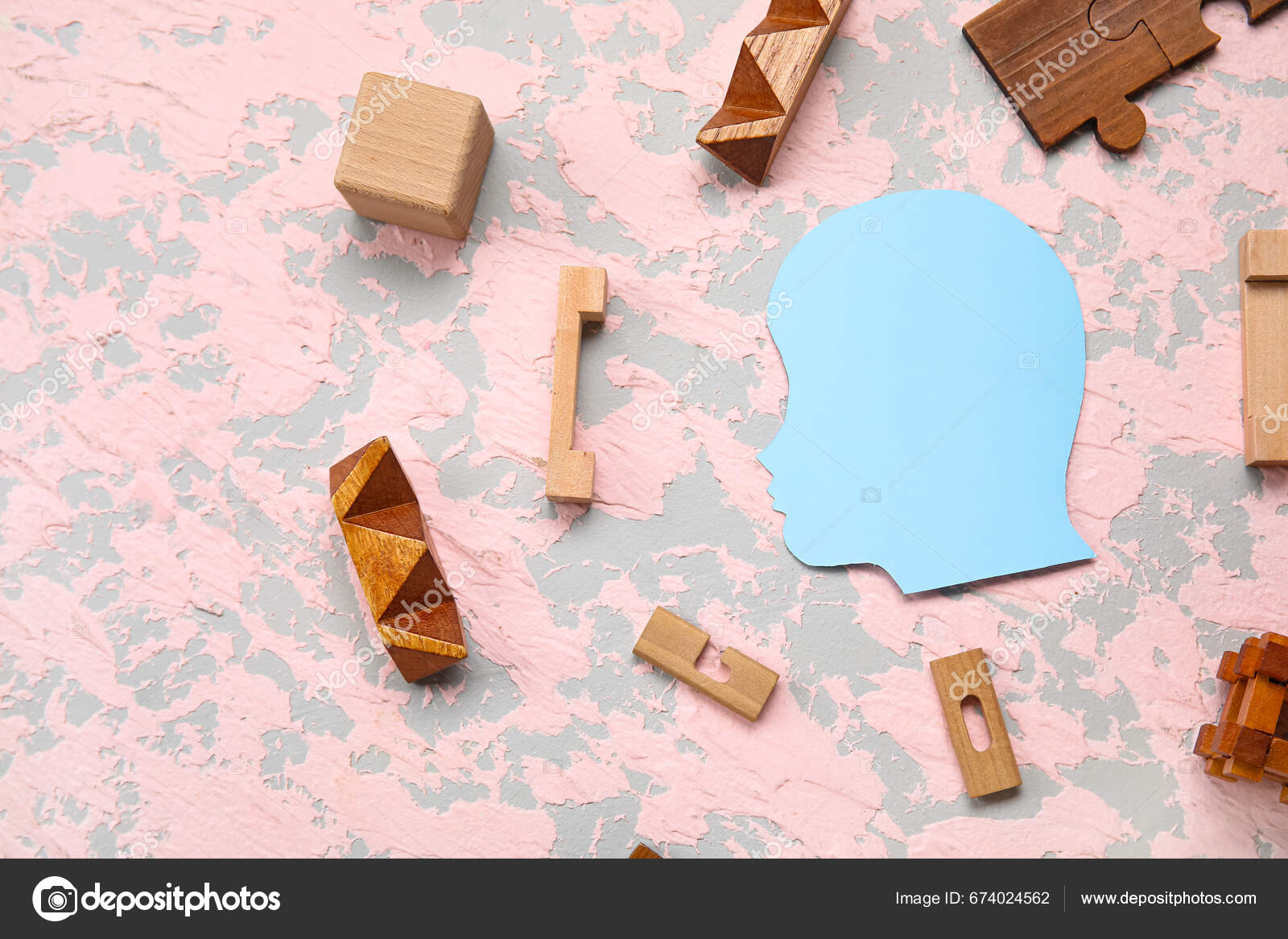 Paper Human Head Wooden Toys Grunge Background Logic Concept — Stock ...