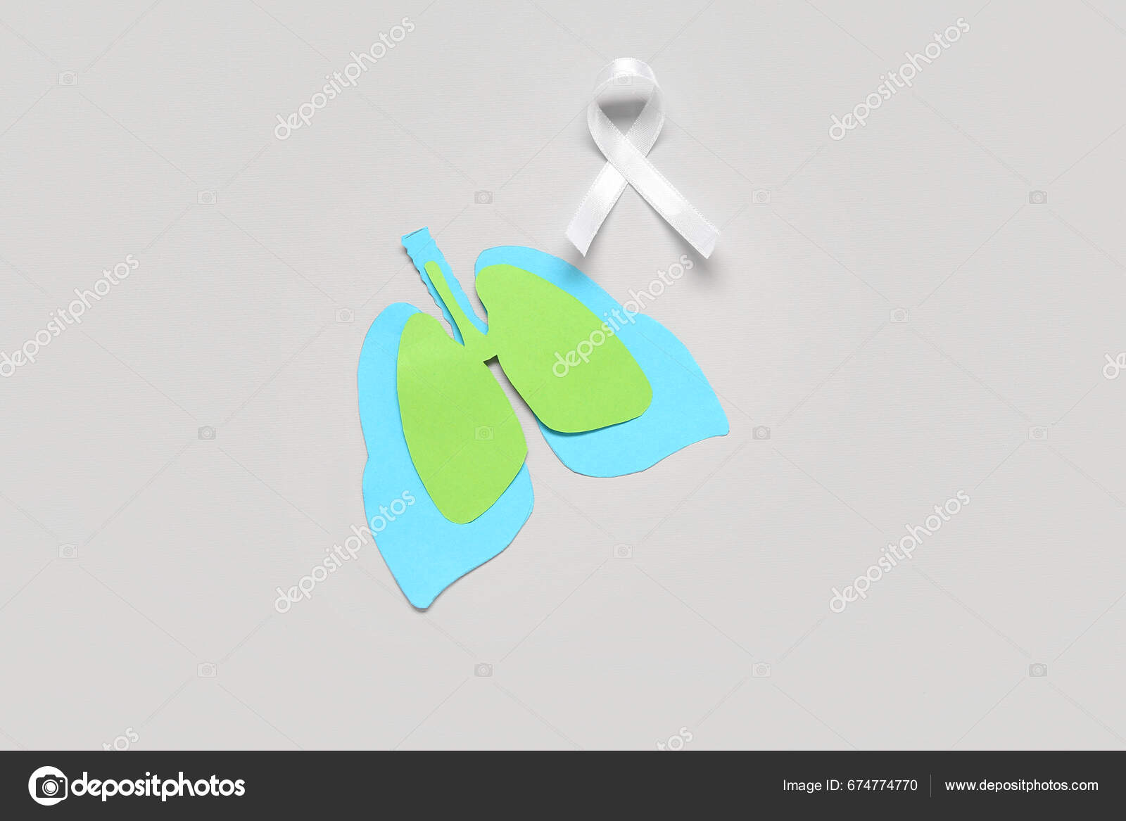 Paper Lungs White Ribbon Grey Background Lung Cancer Concept — Stock ...