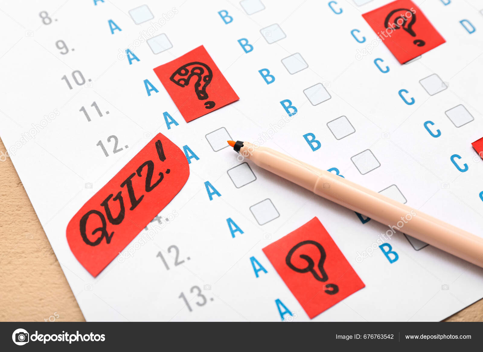 Quiz Form Paper Quiz Cards Question Marks Beige Background — Stock ...