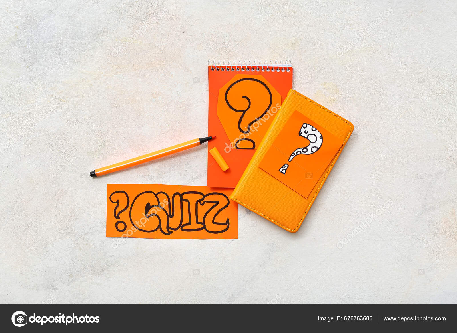 Notebooks Quiz Cards Question Marks Grunge White Background Stock Photo ...