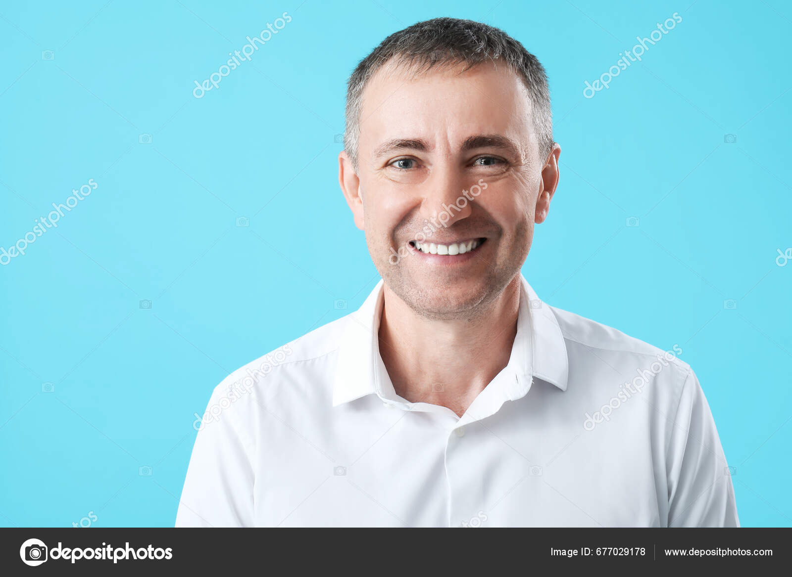 Portrait Happy Mature Man Blue Background — Stock Photo © serezniy ...