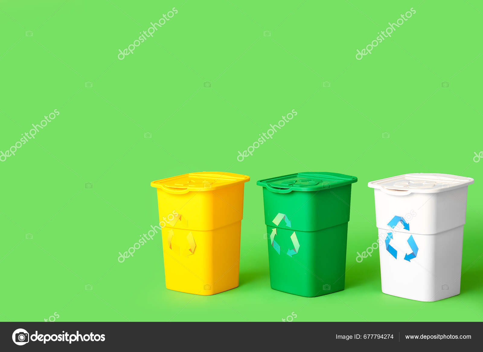 Containers Garbage Green Background Recycling Concept — Stock Photo ...