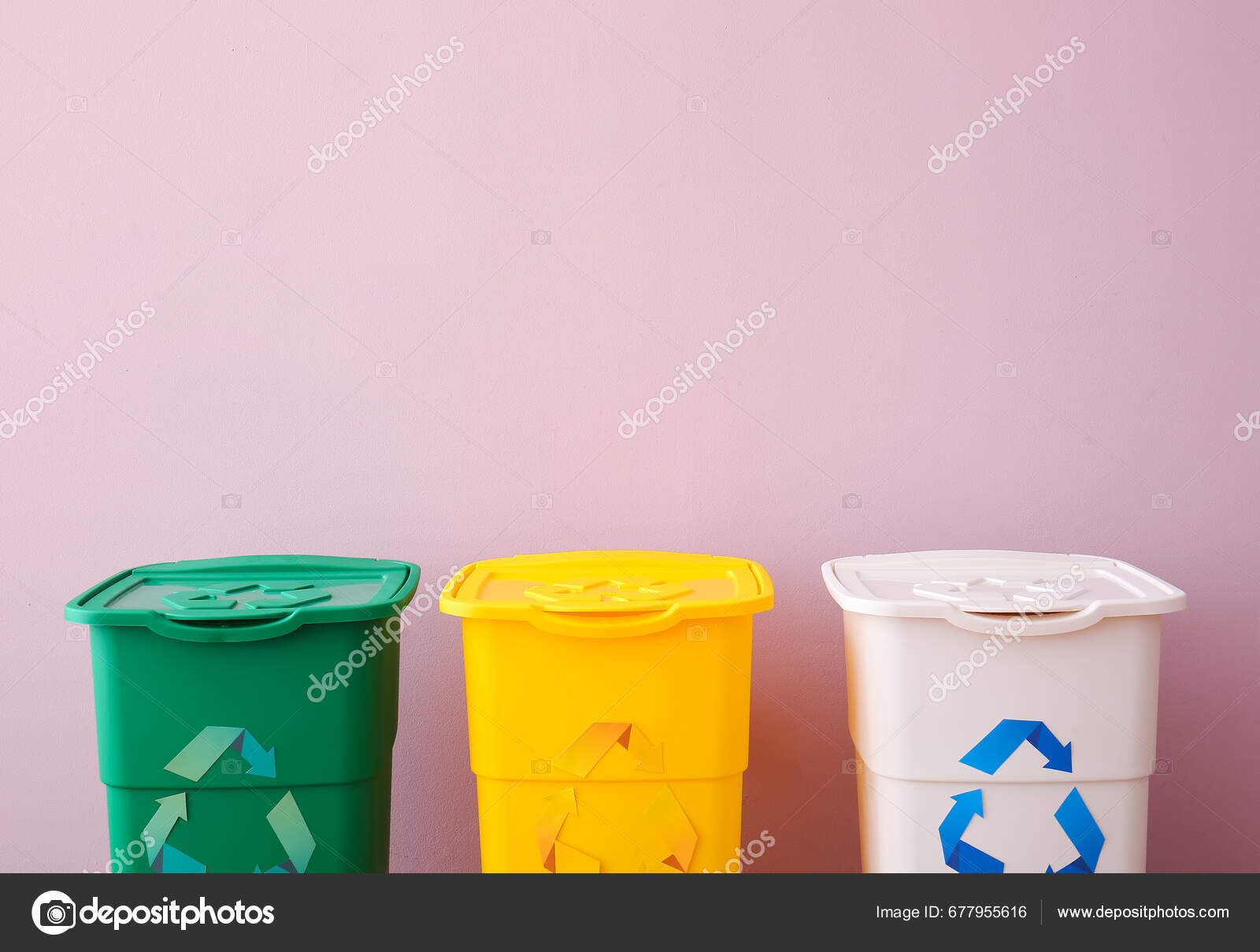 Garbage Bins Recycling Symbol Pink Wall — Stock Photo © serezniy #677955616