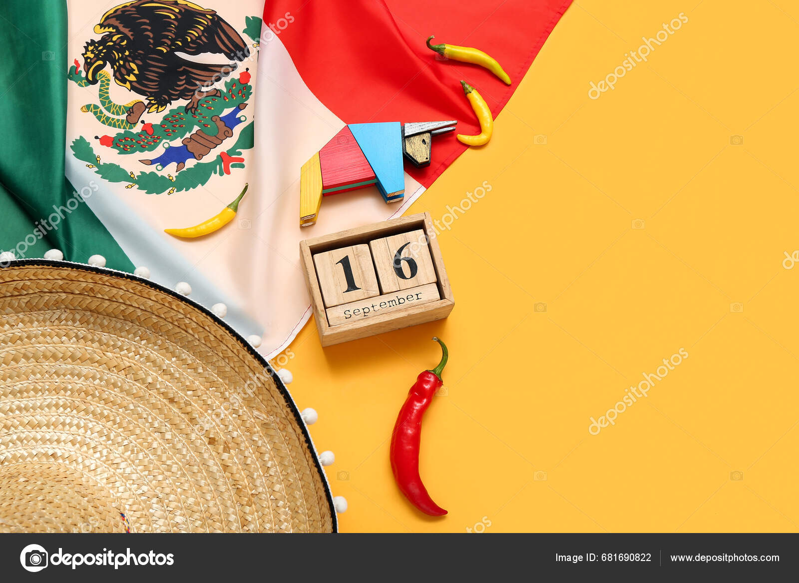 Cube Calendar Date September Mexican Flag Sombrero Chilli Peppers ...