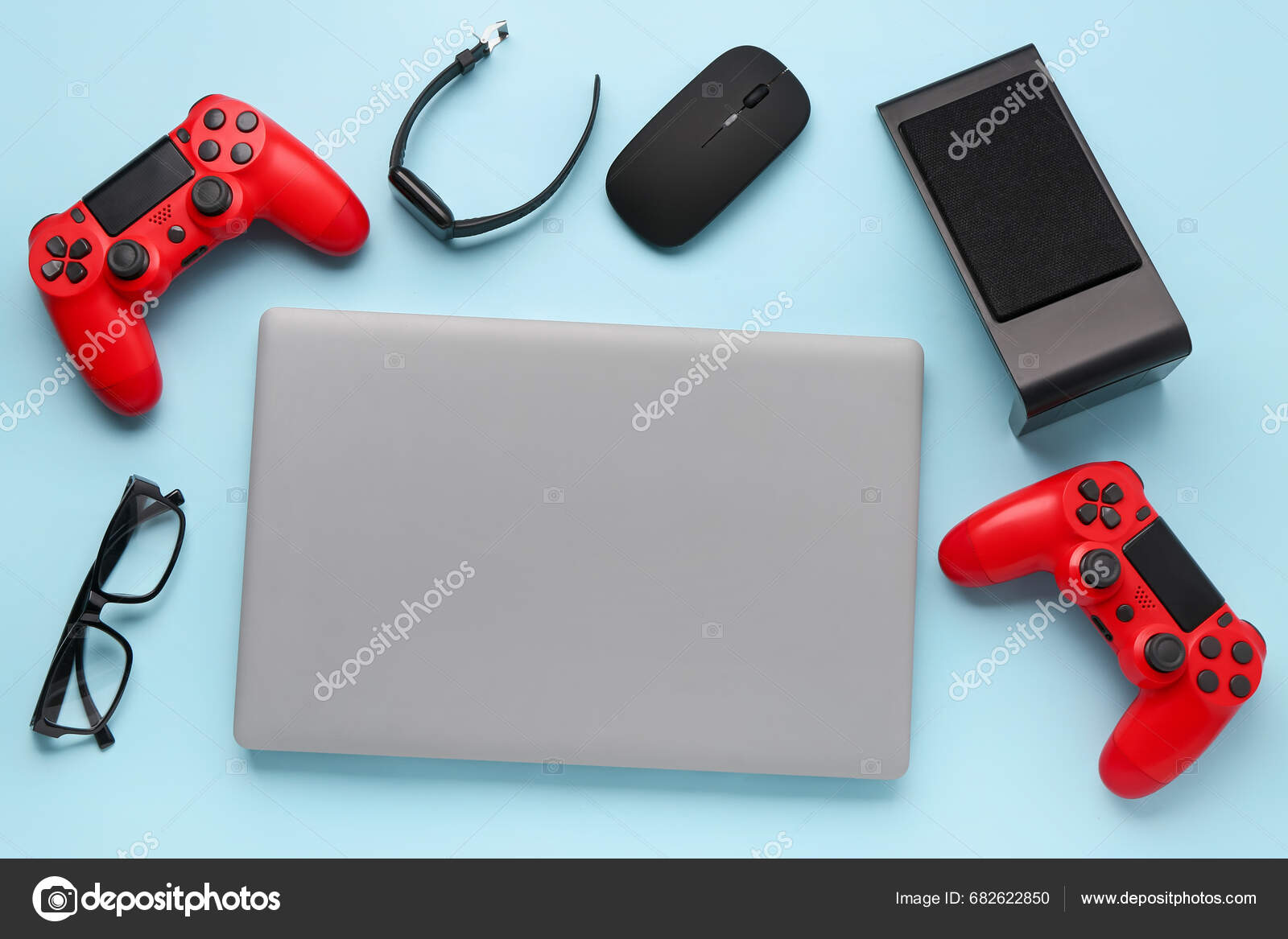 Modern Gadgets Eyeglasses Blue Background — Stock Photo © serezniy ...