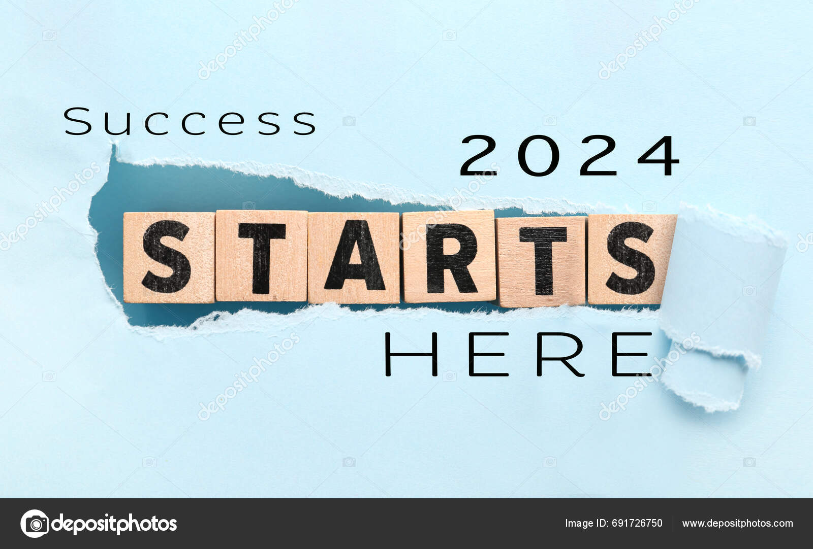 Banner Wooden Cubes Text Start Here 2024 Success Light Blue — Stock ...