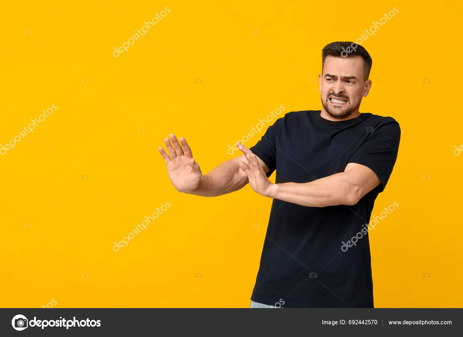 Handsome Ashamed Young Man Yellow Background — Stock Photo © serezniy ...