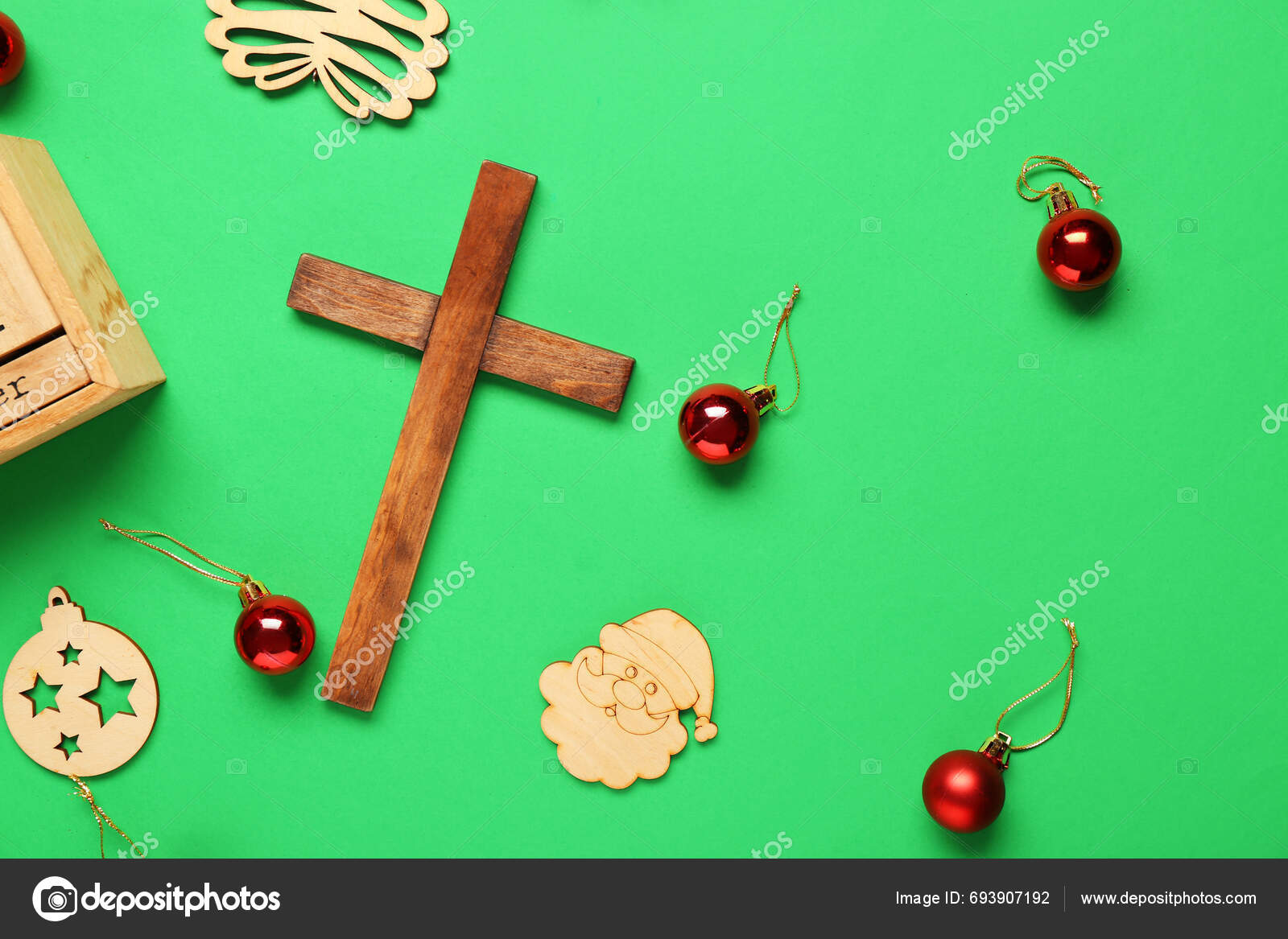 Cross Decorations Green Background Concept Christmas Story Stock Photo ...