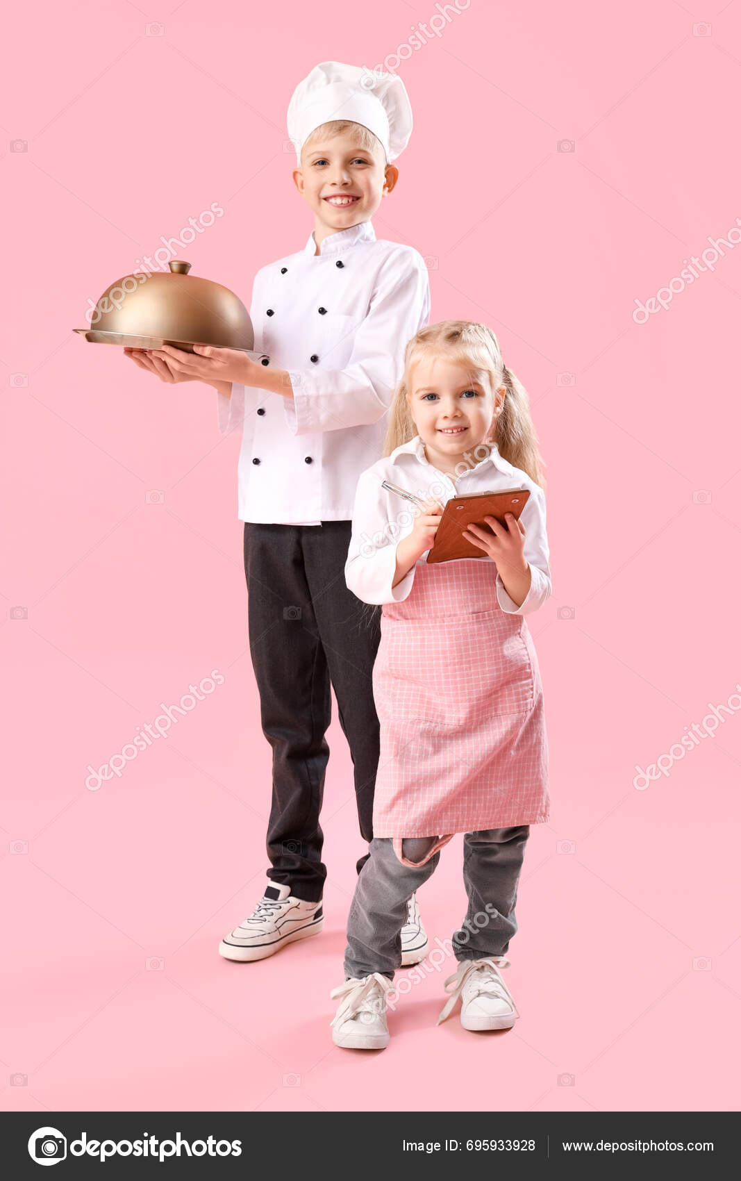 Cute Little Chef Waitress Pink Background Day Celebration — Stock Photo ...