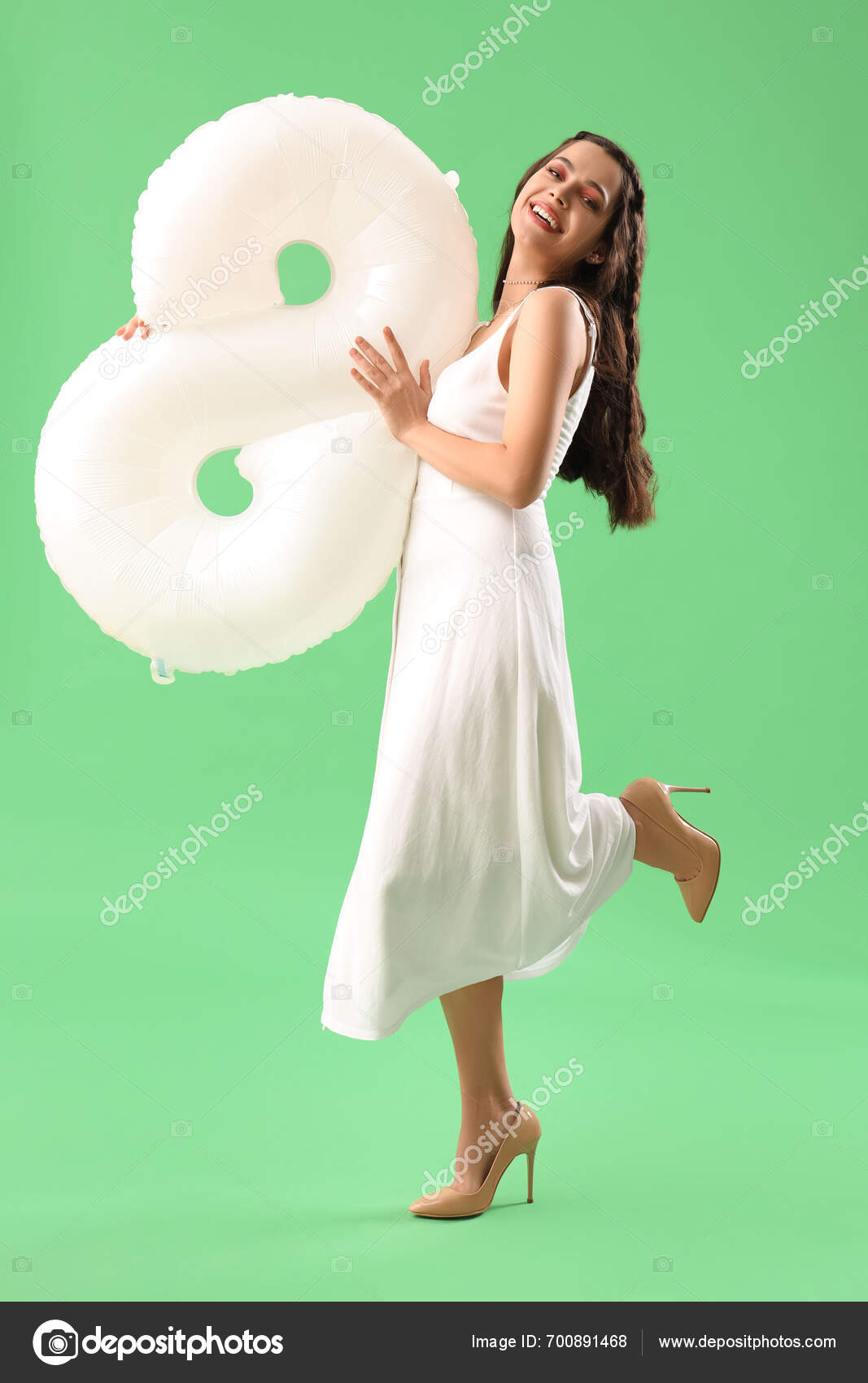 Beautiful Woman Balloon Shape Figure Green Background International ...