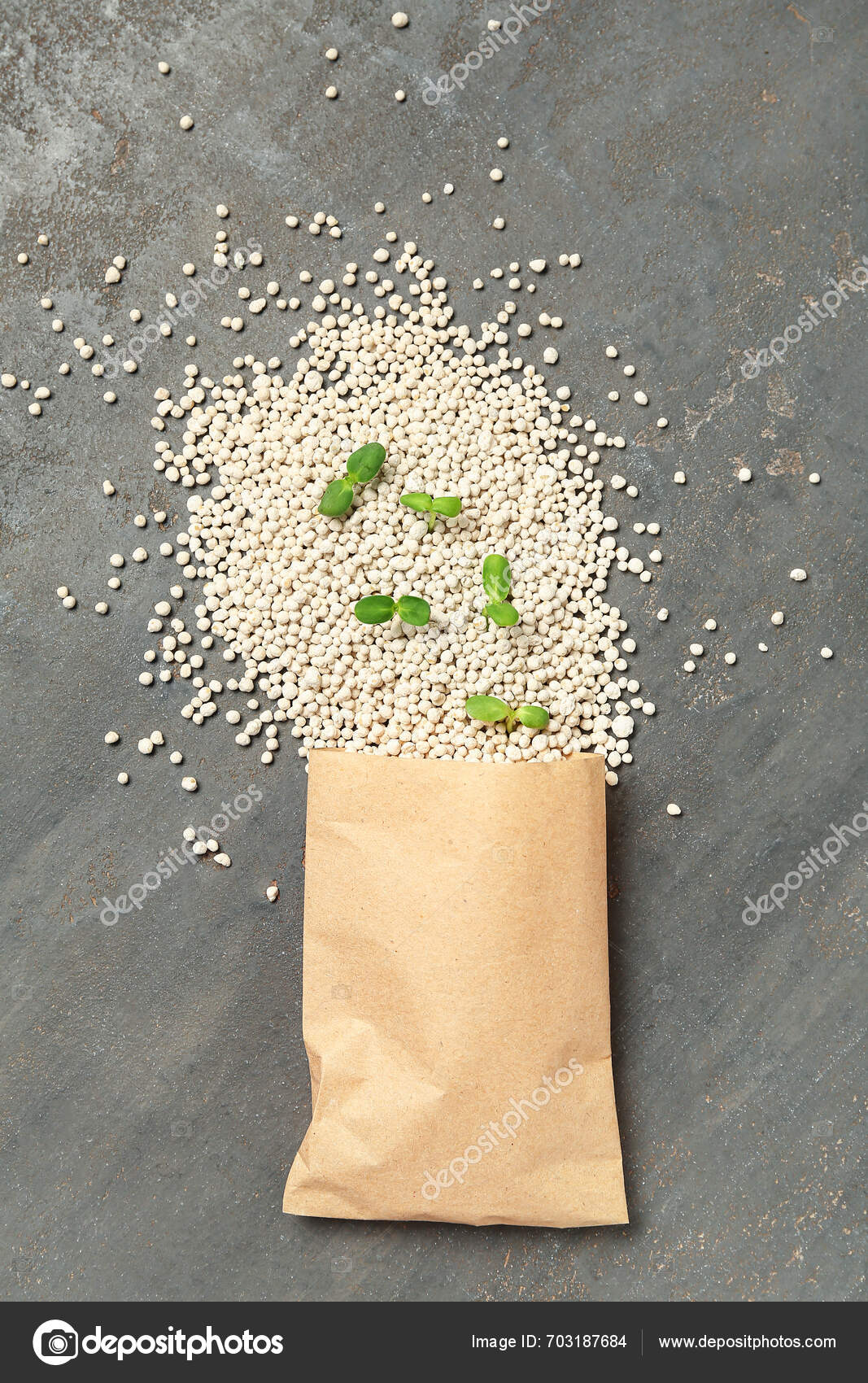 Paper Bag Granular Fertilizer Seedlings Grey Grunge Background — Stock ...