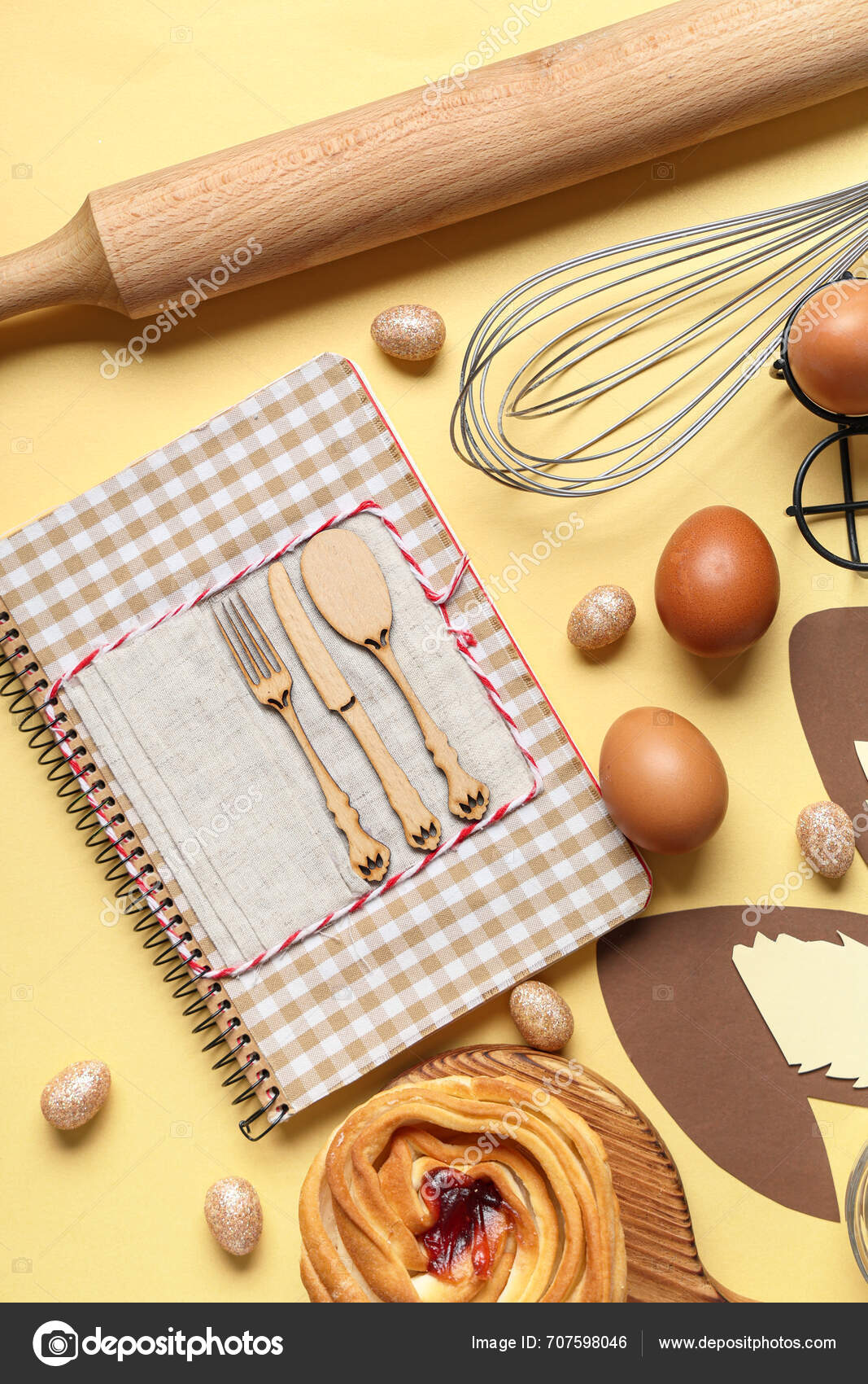 Notepad Recipes Sweet Bun Easter Decor Baking Tools Yellow Background ...