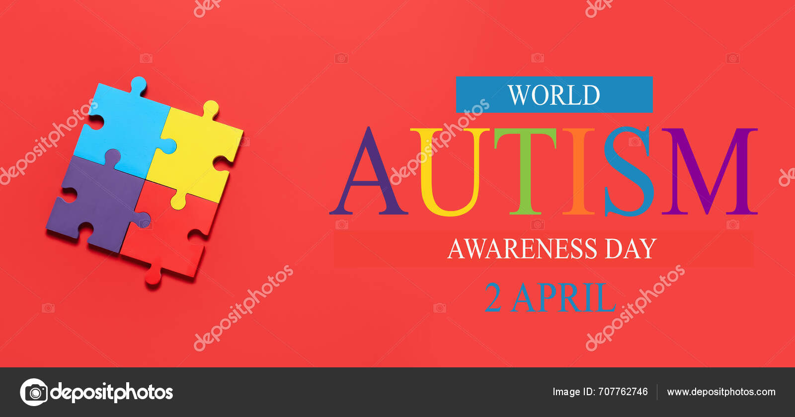 Colorful Jigsaw Puzzle Pieces Text World Autism Awareness Day Red ...