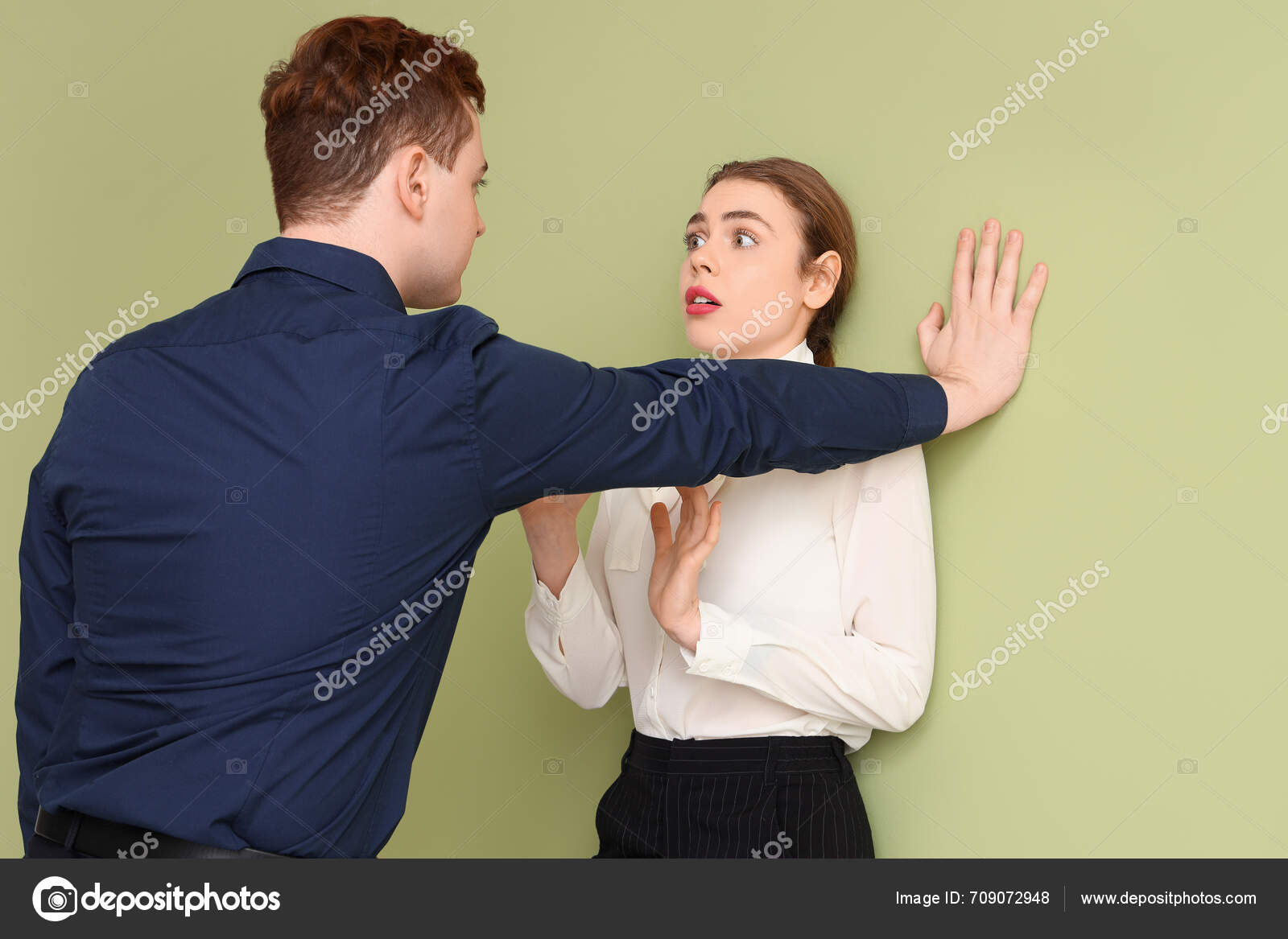 Business Man Molesting His Female Colleague Green Background Harassment ...