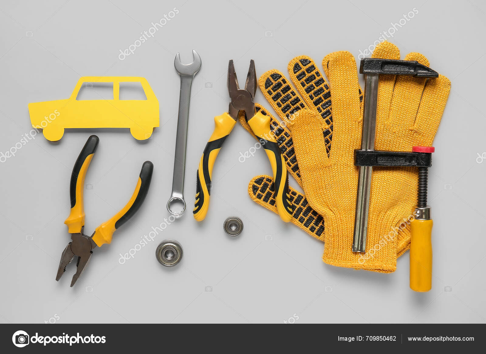 Set Mechanic Instruments Paper Car White Background Mechanic Concept ...