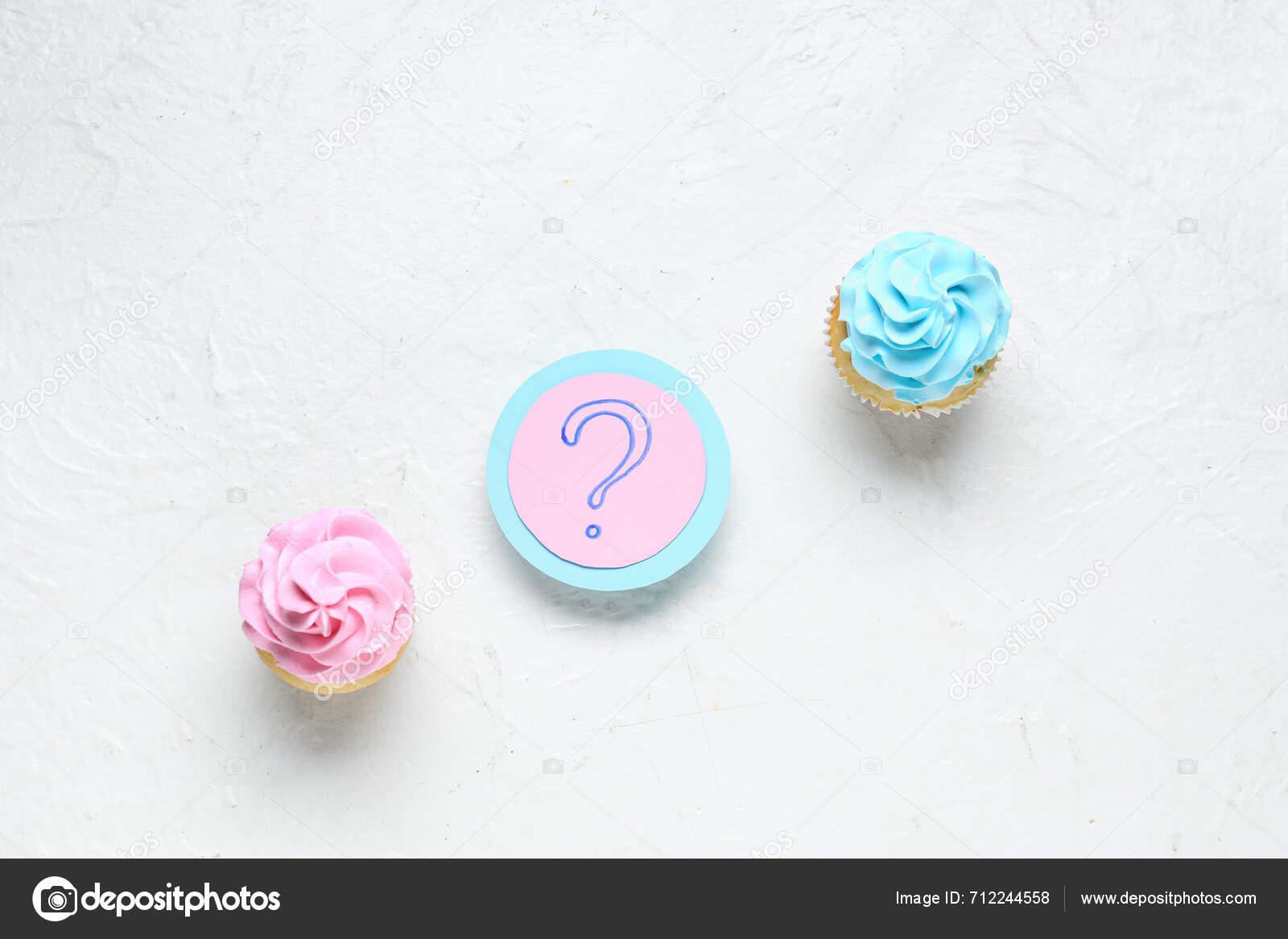 Delicious Cupcakes Question Mark White Background Gender Reveal Party ...