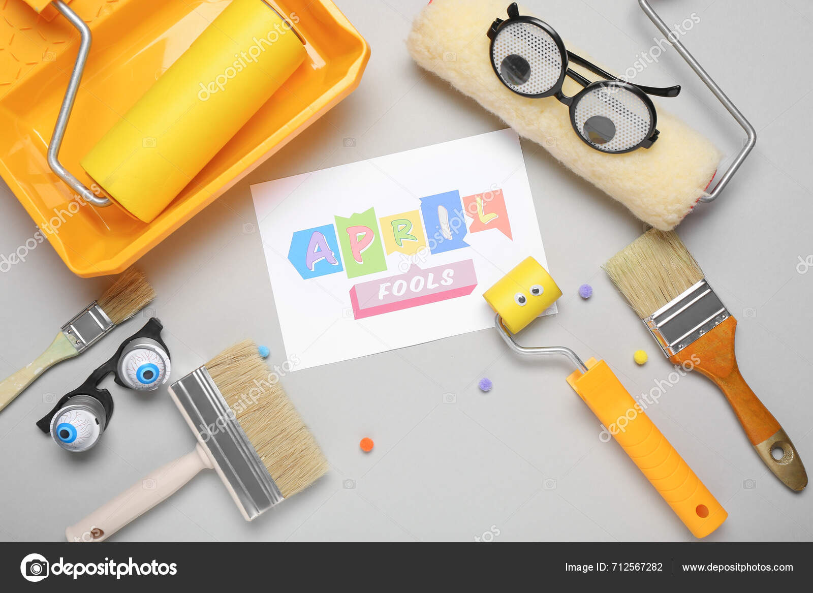 Card Text April Fools Painter's Tools Party Decor Grey Background ...