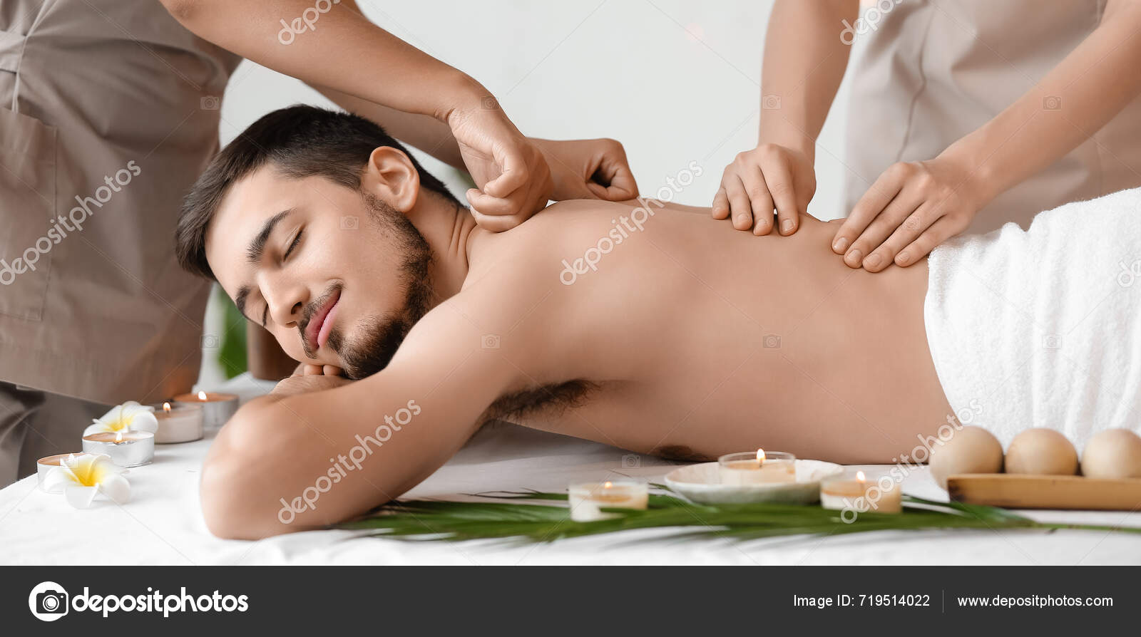 Young Man Getting Massage Spa Salon — Stock Photo © serezniy #719514022